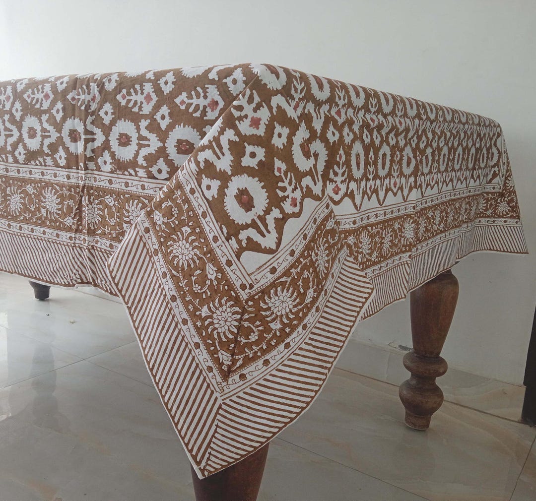 Brown Table Cloth, Ikat Block Print Table Cover, Indian Table Linen ...