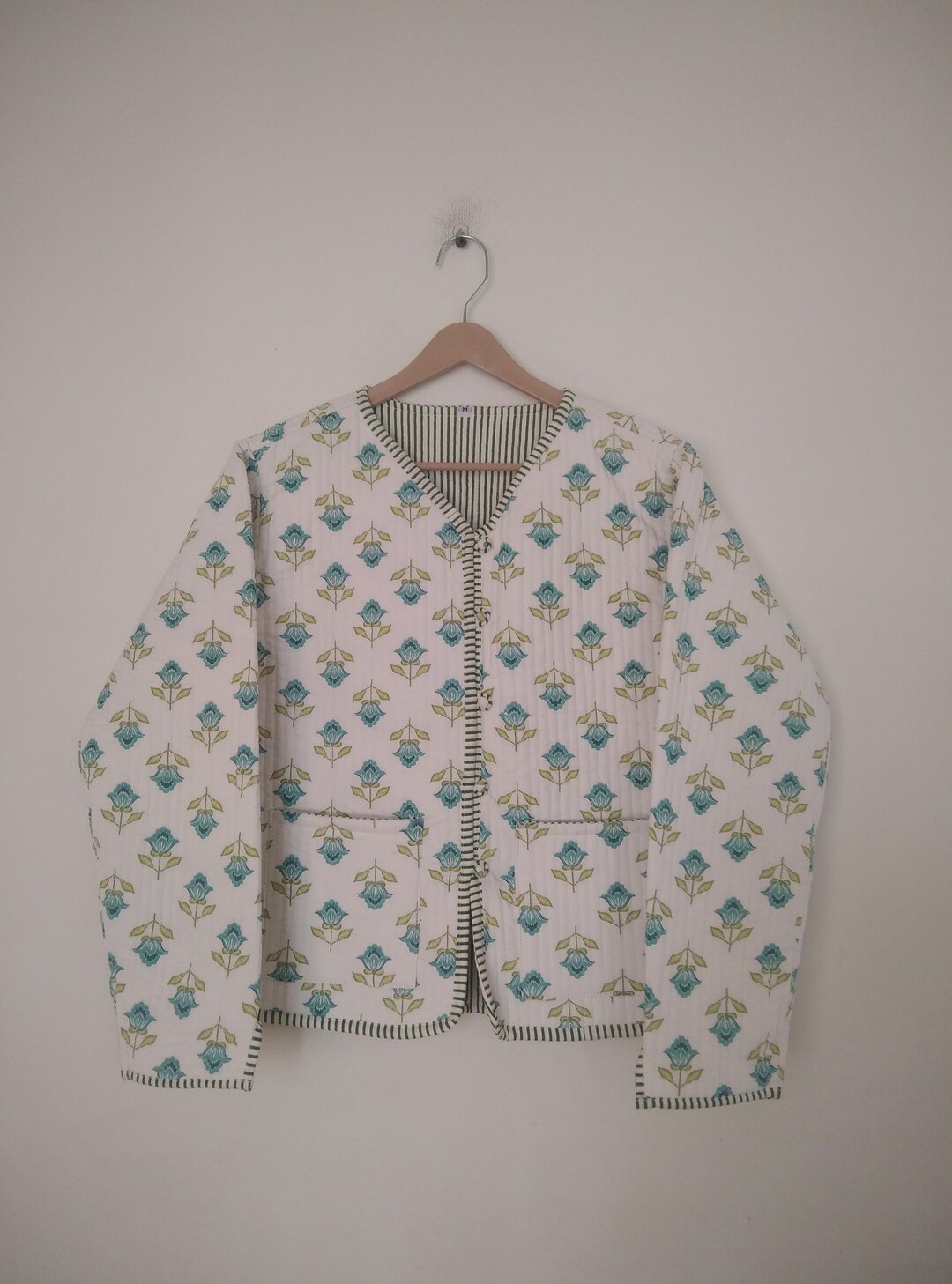 Indian Hand Block Print Quilted Jacket, Ladies Short Quilted Reversible ...