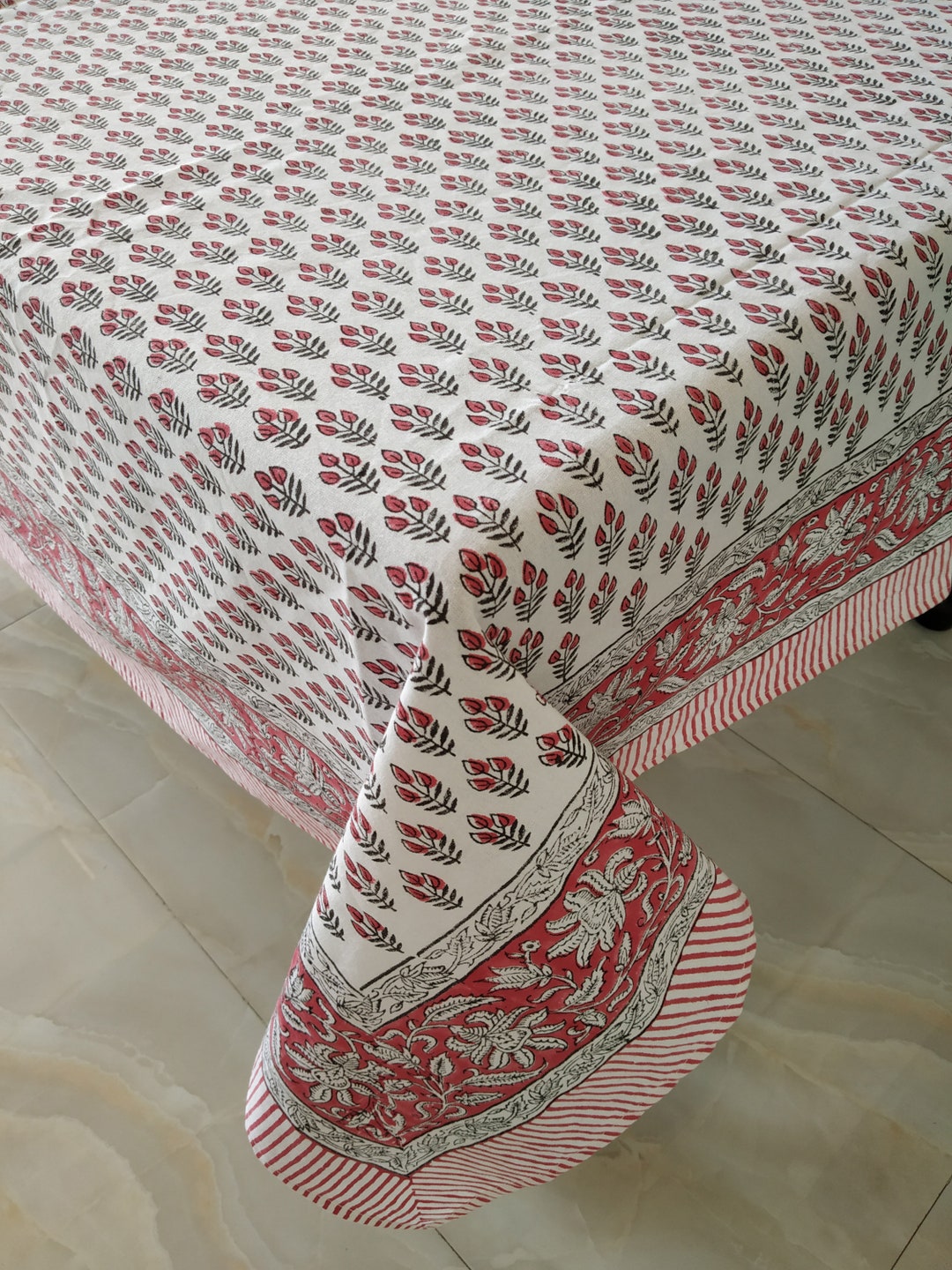 Indian Floral Block Print Table Cloth, Indian Table Linen, Dinning ...