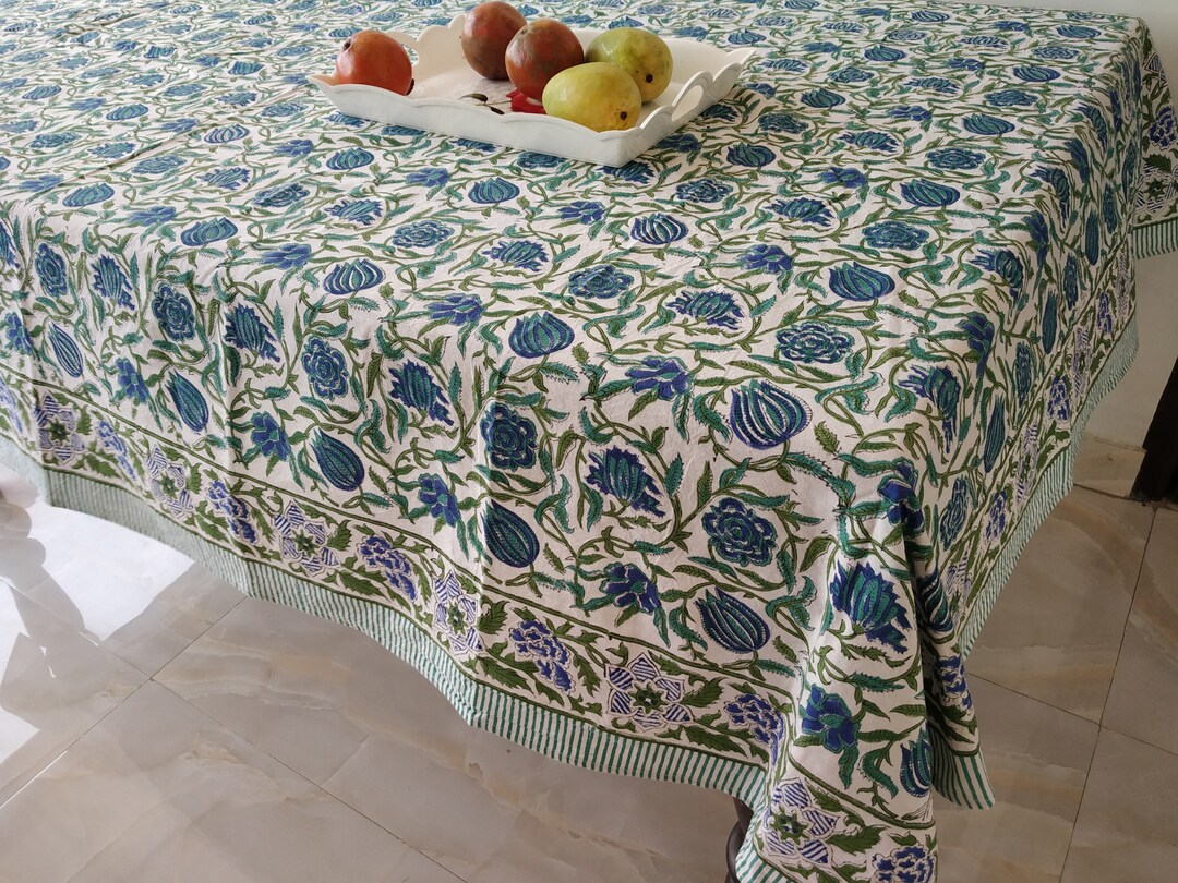 Indian Hand Block Print Cotton Table Cover Linens, Cotton Rectangular ...