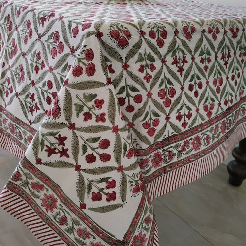 Block Print Tablecloth Cotton Table Cloth Floral Table - Etsy