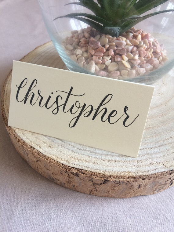 Custom Cream Calligraphy Place Cards Brush Lettered Name | Etsy