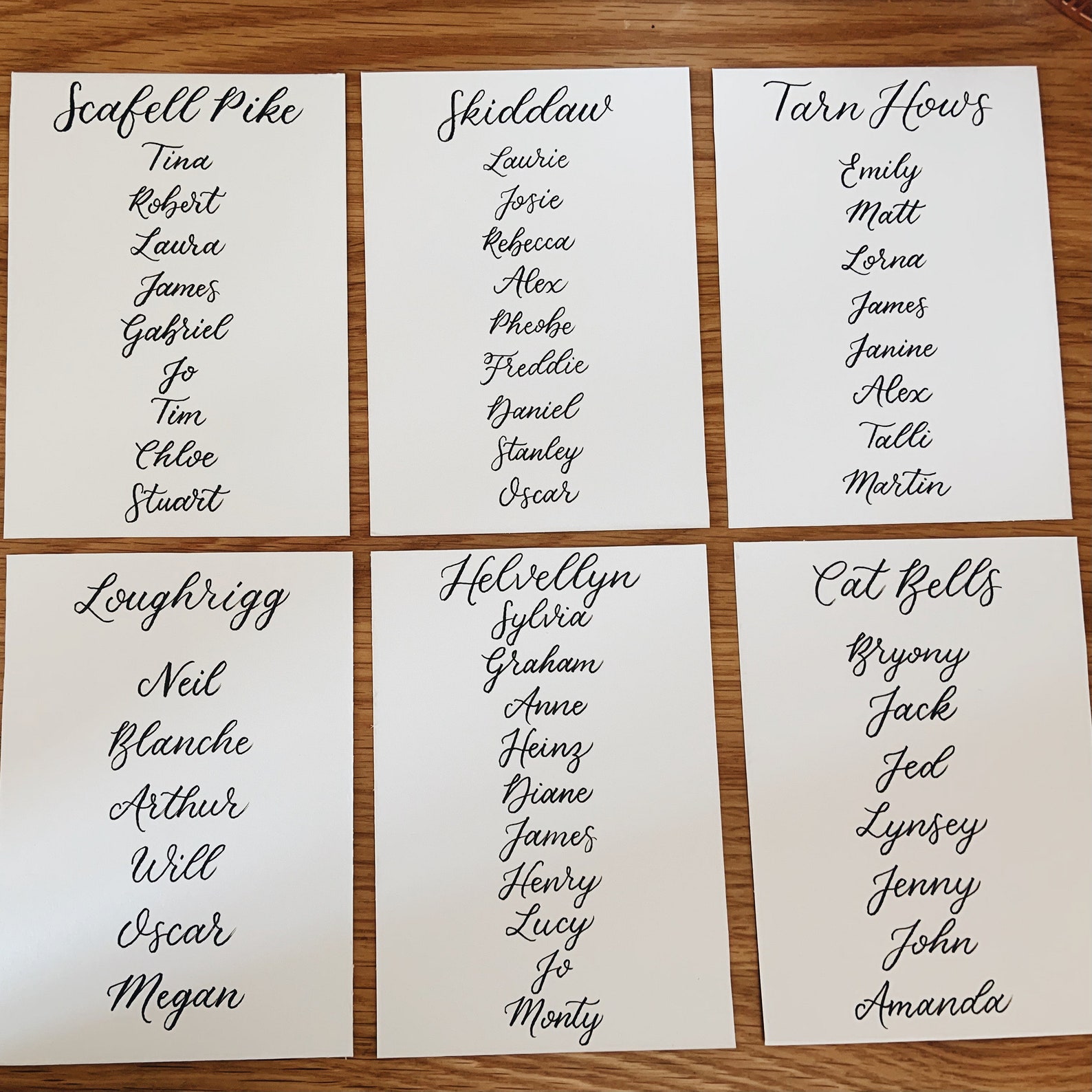 Custom Calligraphy Table Plan Cards | Brush Lettered Seating Plan ...