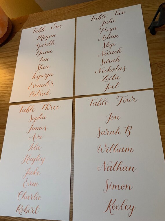 Custom Calligraphy Table Plan Cards Pointed Pen Calligraphy | Etsy