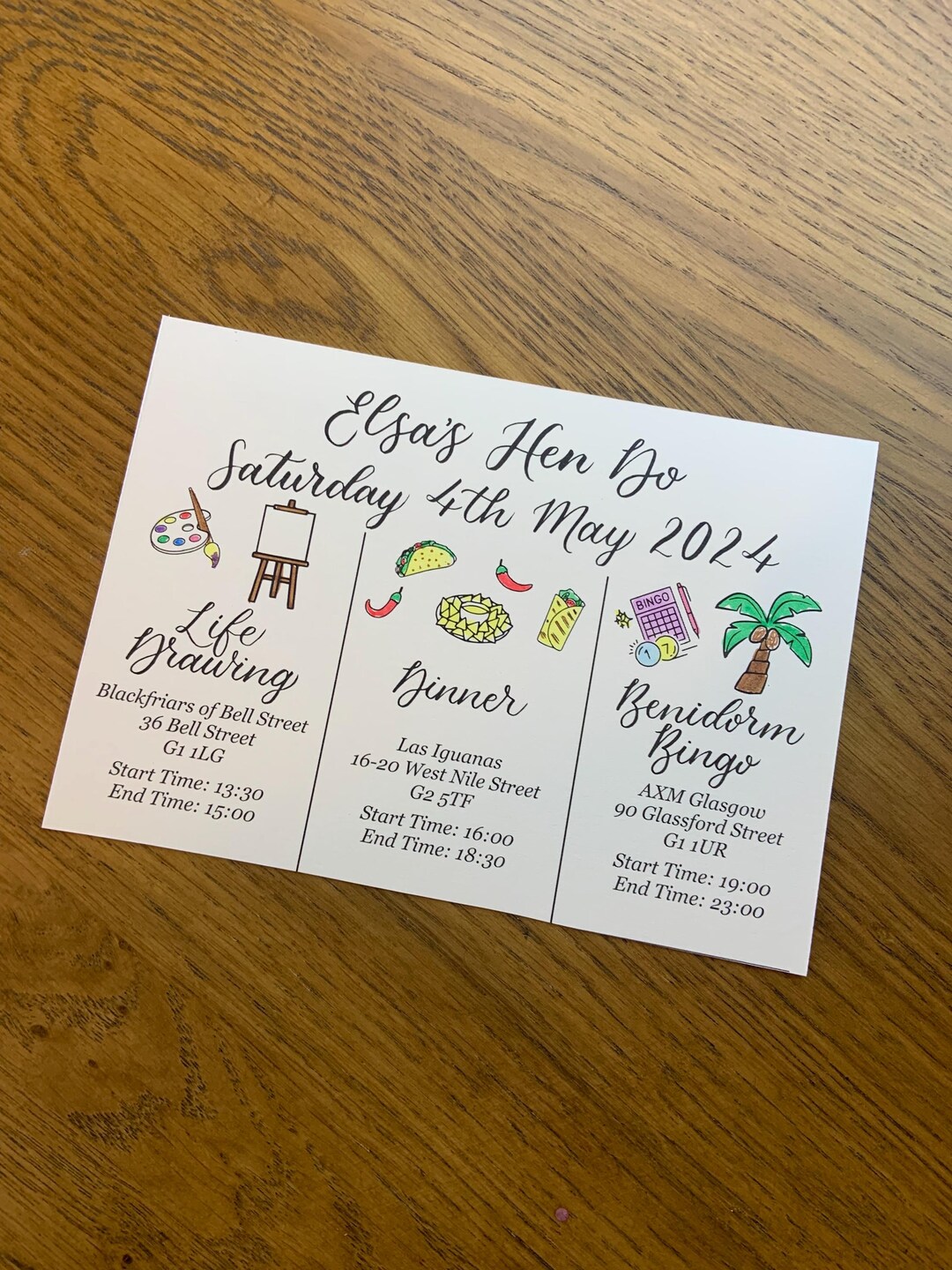 Hen Party Itinerary Cards | Bachelorette Party Plan | Hen Do ...