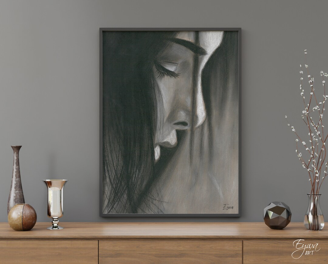 Buy Female Face Pencil Drawing: Sensual Woman Art Print (digital ...