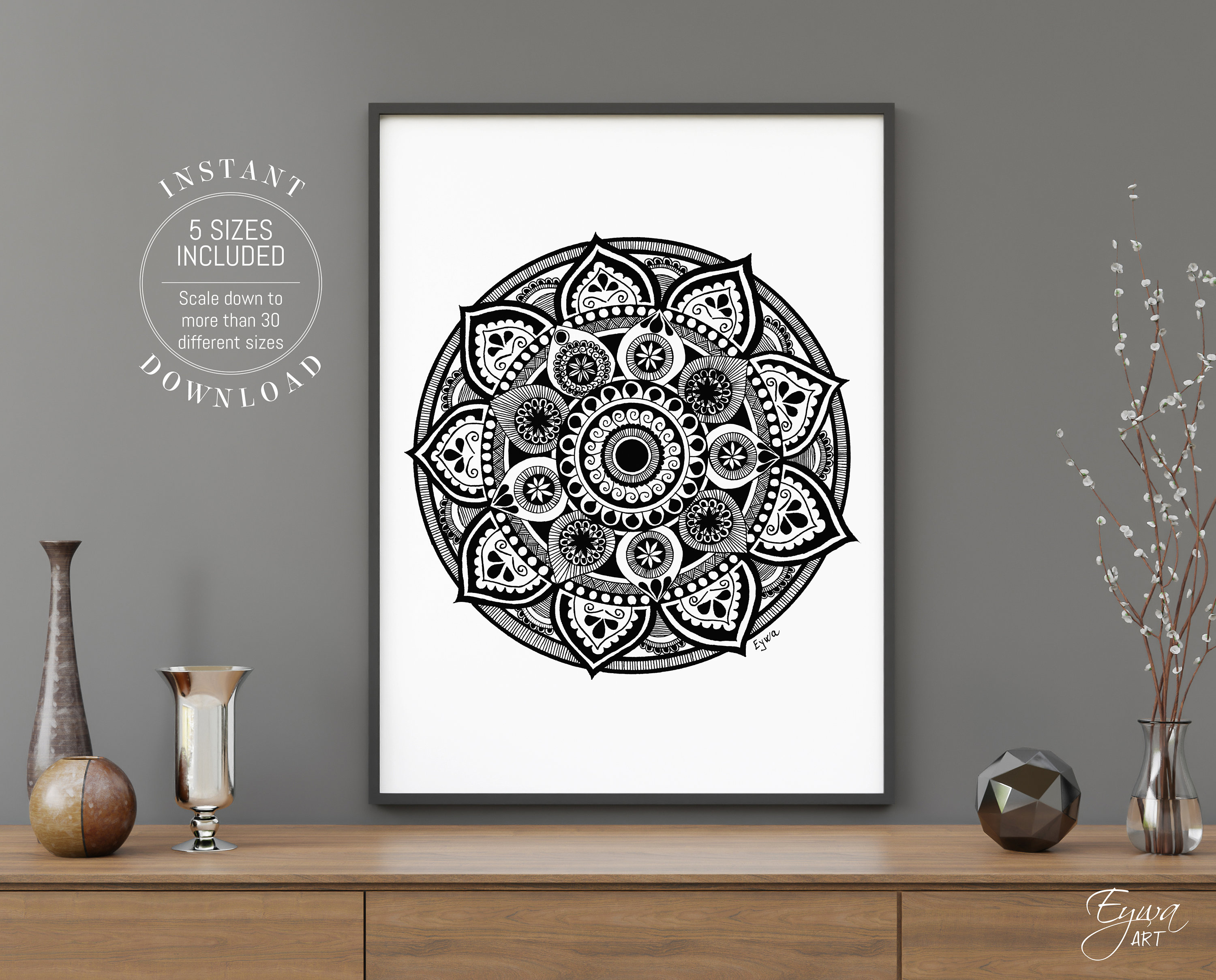 Printable Mandala Zen Wall Art Office Decor Sacred Geometry Mandala ...