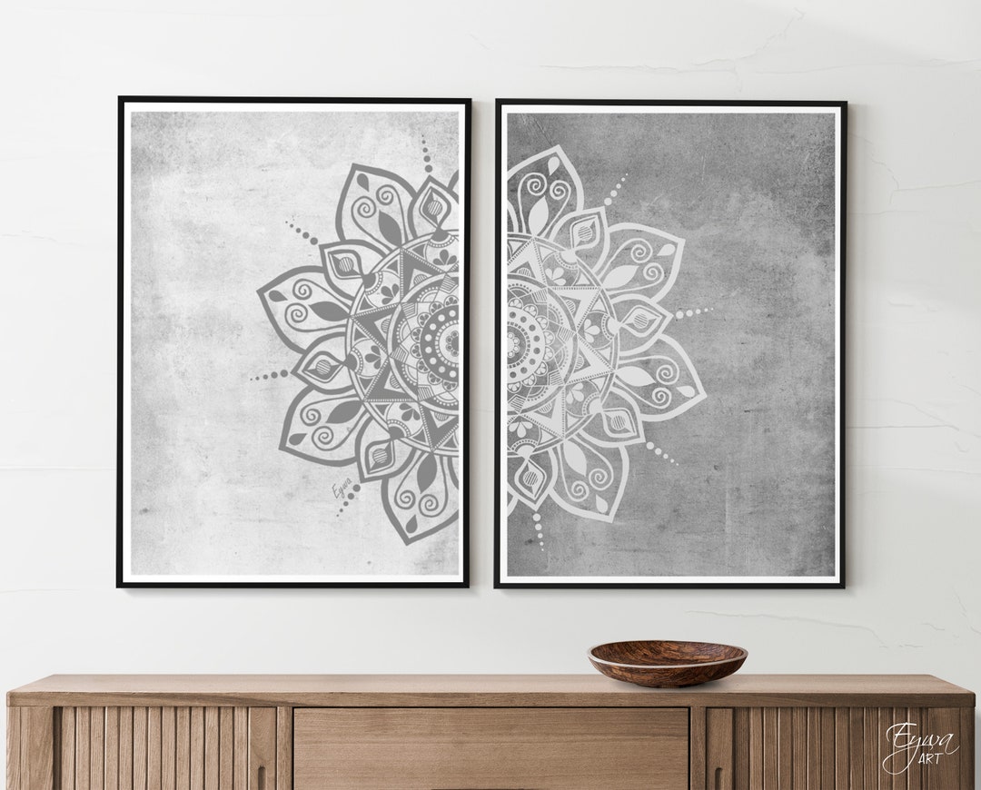 Gray White Mandala Poster Set of 2 Mandala Wall Art Printable - Etsy