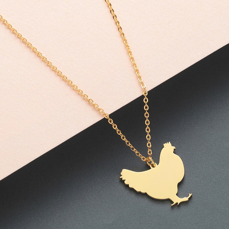 Stainless Steel Chicken Silhouette Pendant and Necklace, Three Color ...
