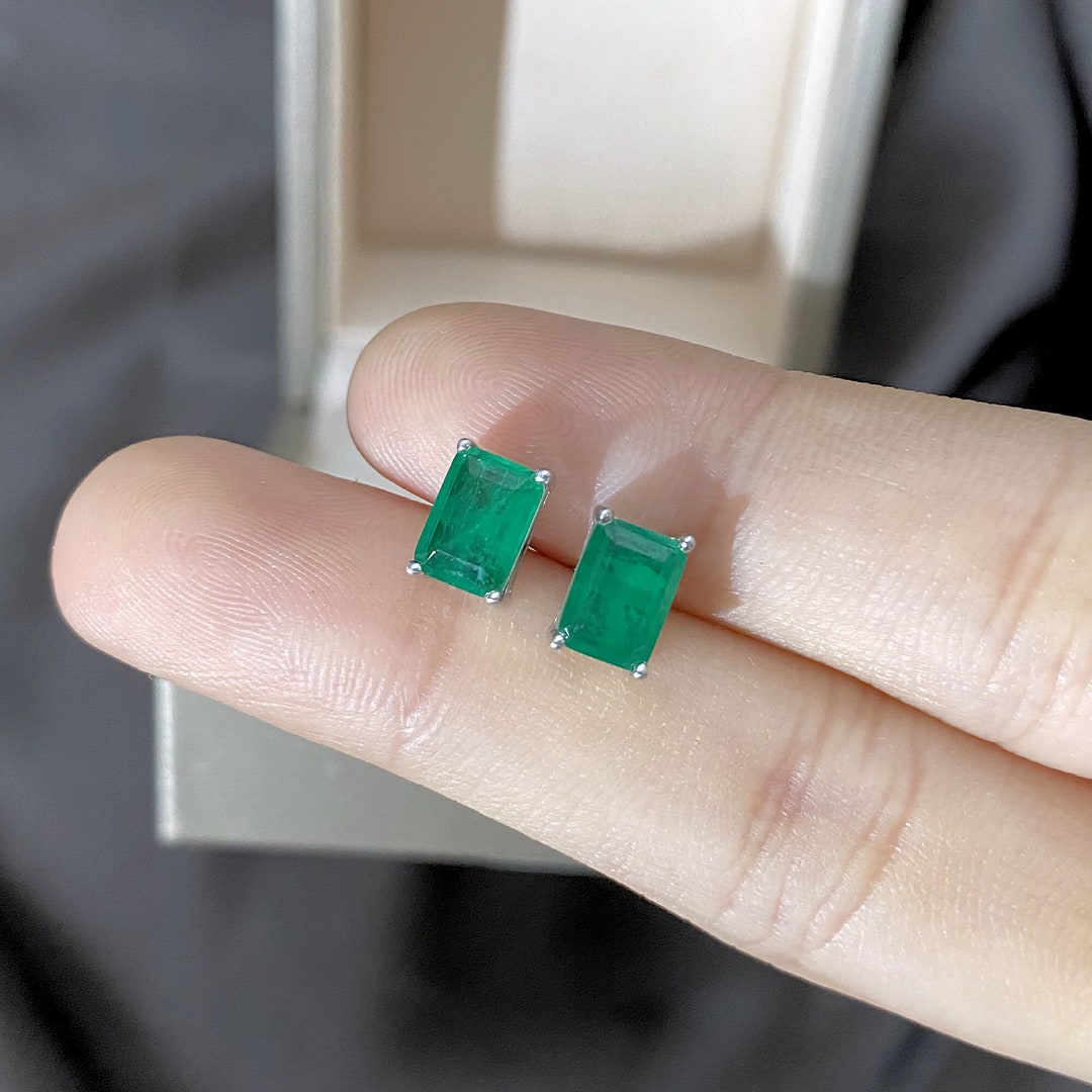 Green Emerald Stud Earrings May Birthstone, 925 Sterling Silver ...