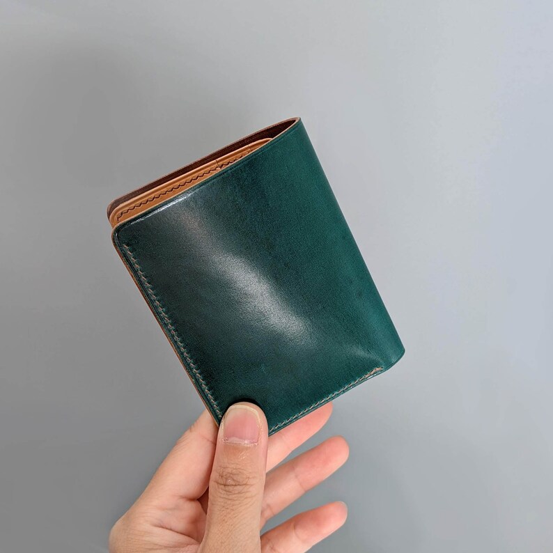 Handmade Slim Shell Cordovan Bifold Teal Leather, Turquoise Leather ...