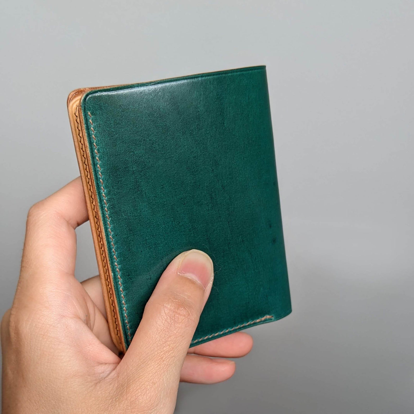 Handmade Slim Shell Cordovan Bifold Teal Leather, Turquoise Leather ...