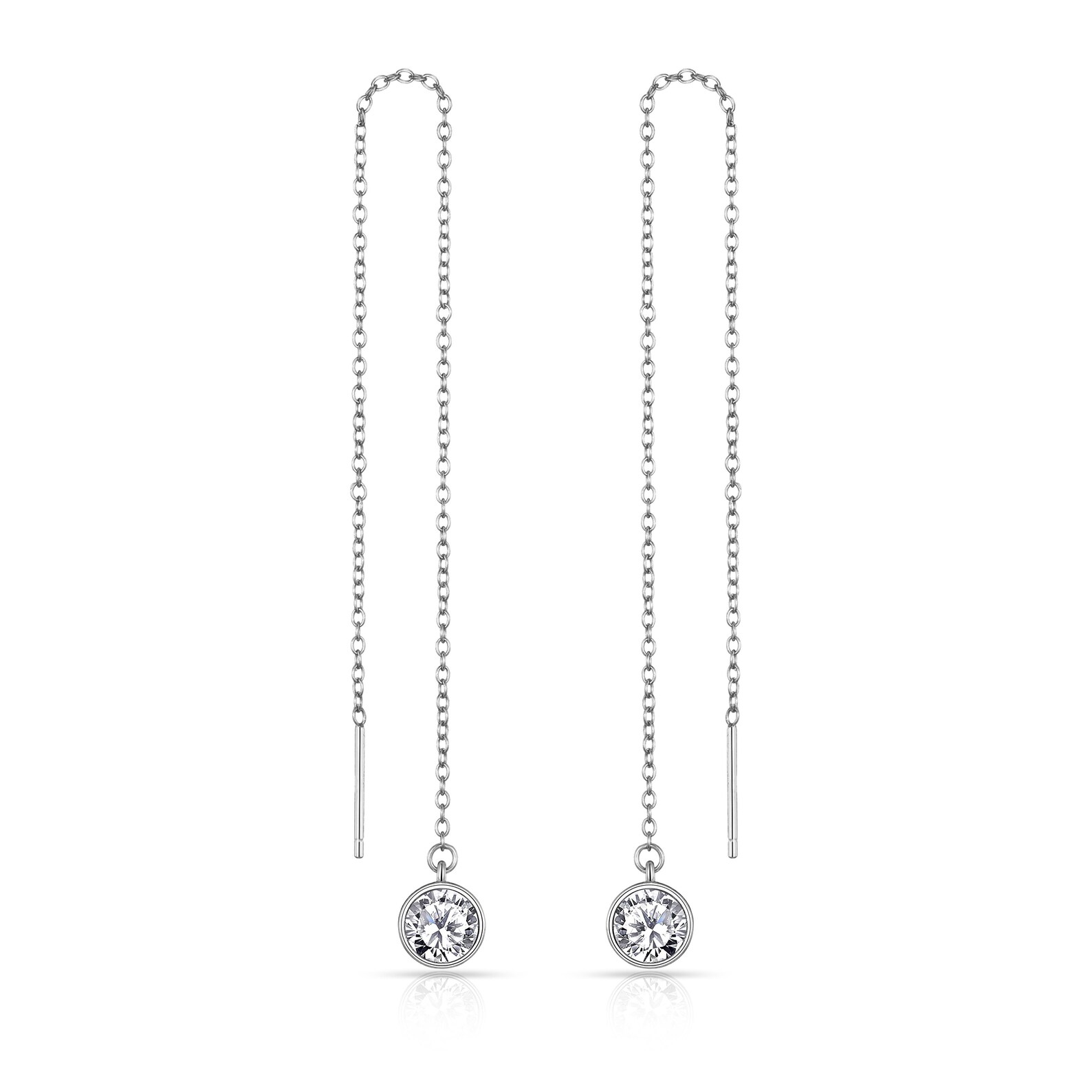 Sterling Silver Thread Earrings pair Created With Zircondia® - Etsy UK