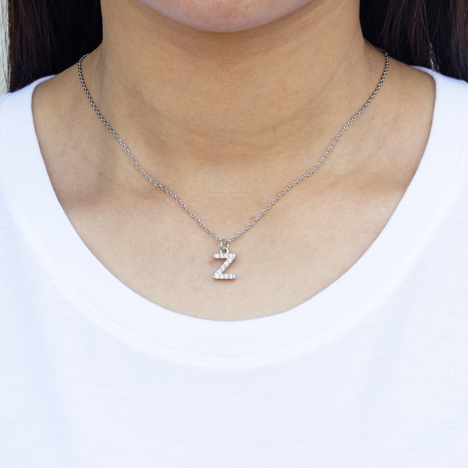 Pave Initial Necklace Letter Z Created With Zircondia® - Etsy