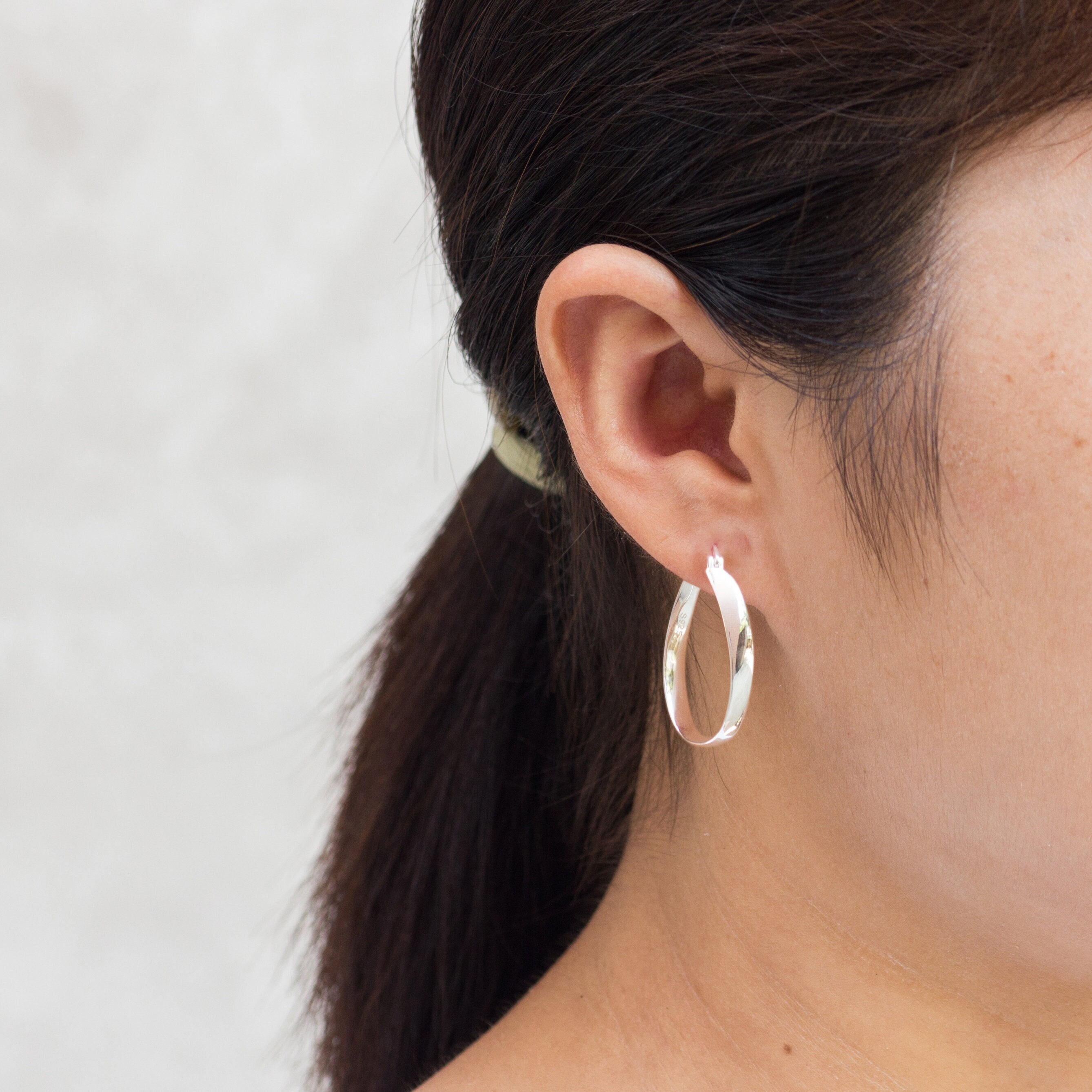 Philip Jones Sterling Silver 30mm Oval Hoop Earrings Pair by Philip Jones Etsy