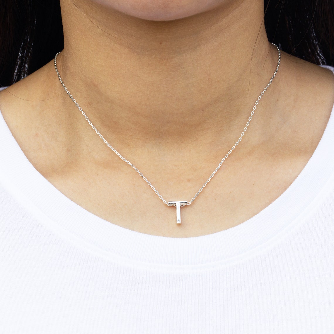 Initial Necklace Letter T Created With Zircondia® Crystals by - Etsy