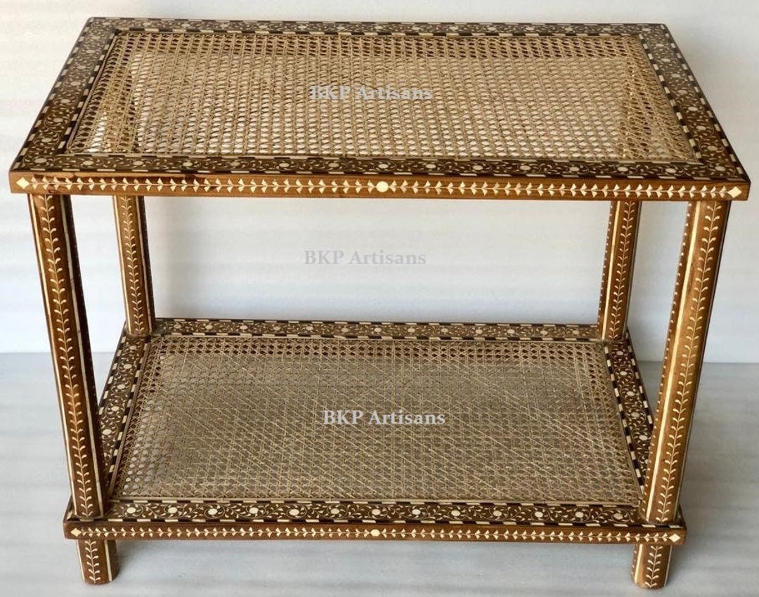 Two Tier Inlay Table| Rattan Cane Inlaid Table| Bone Inlay | India ...