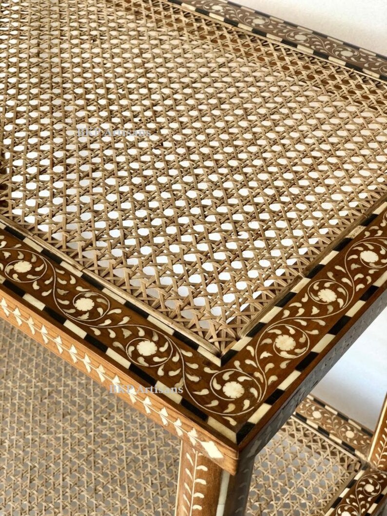 Two Tier Inlay Table| Rattan Cane Inlaid Table| Bone Inlay | India ...
