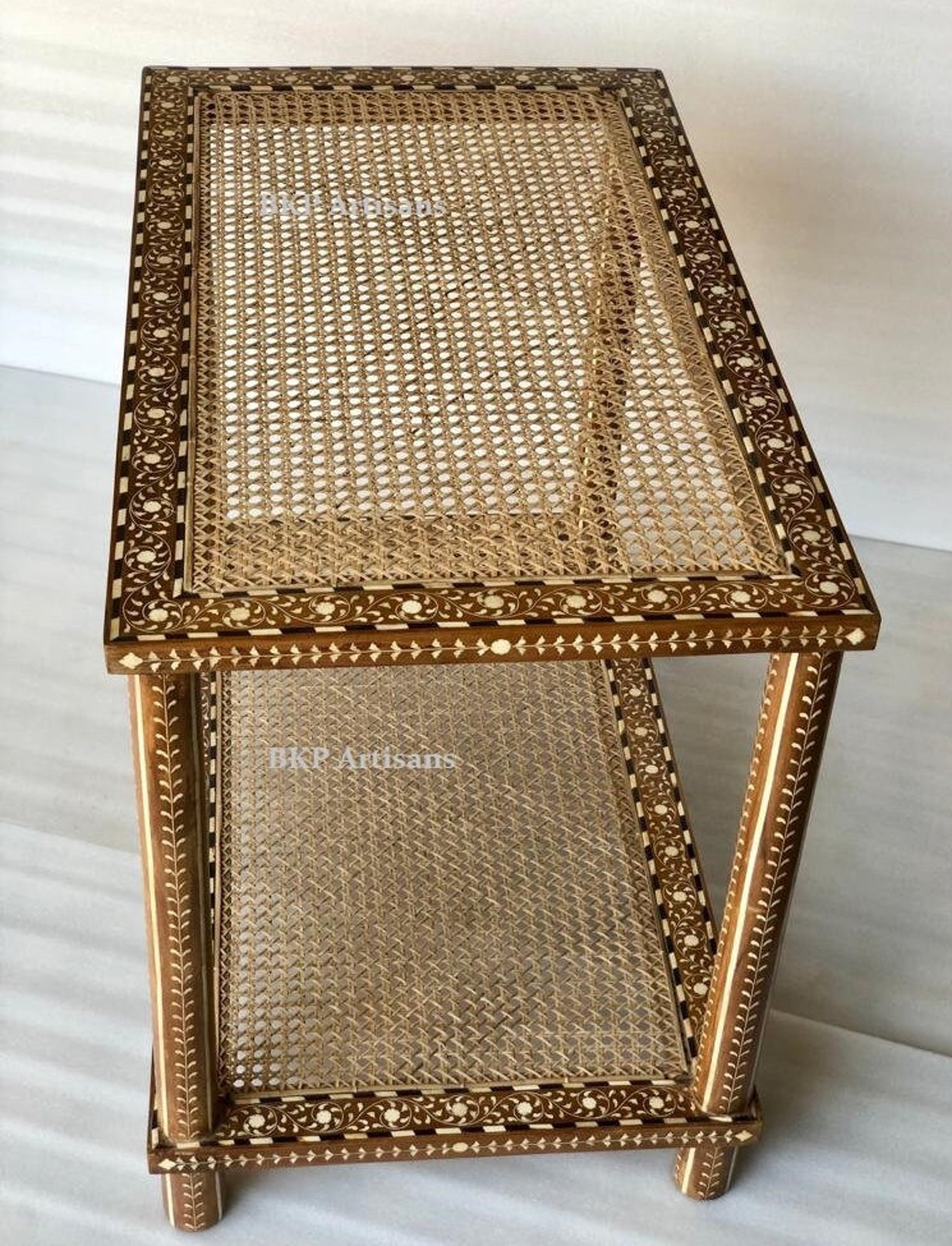 Two Tier Inlay Table| Rattan Cane Inlaid Table| Bone Inlay | India ...