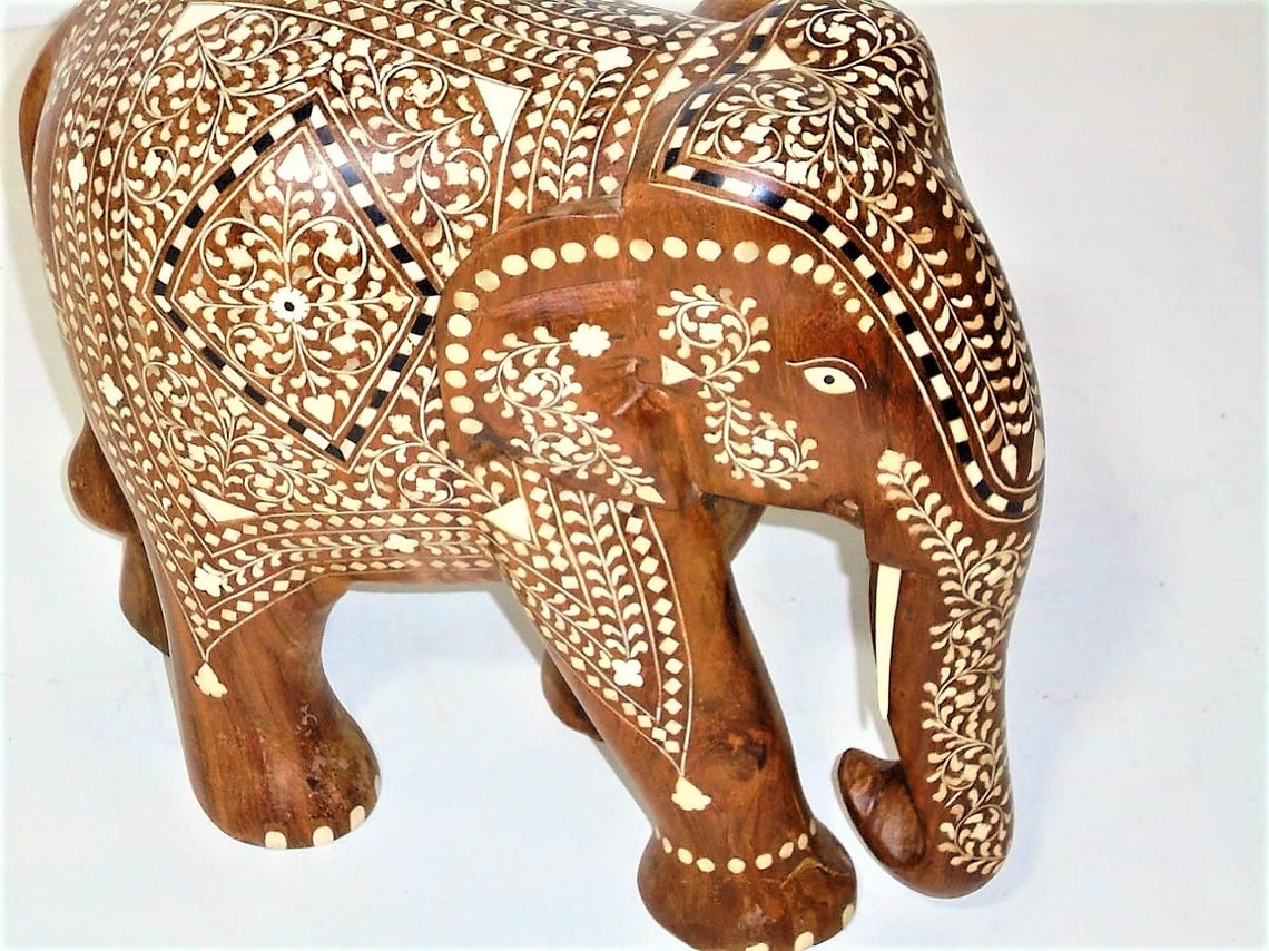 Hand Carved Elephant 12bone Inlaid artdecorwood - Etsy