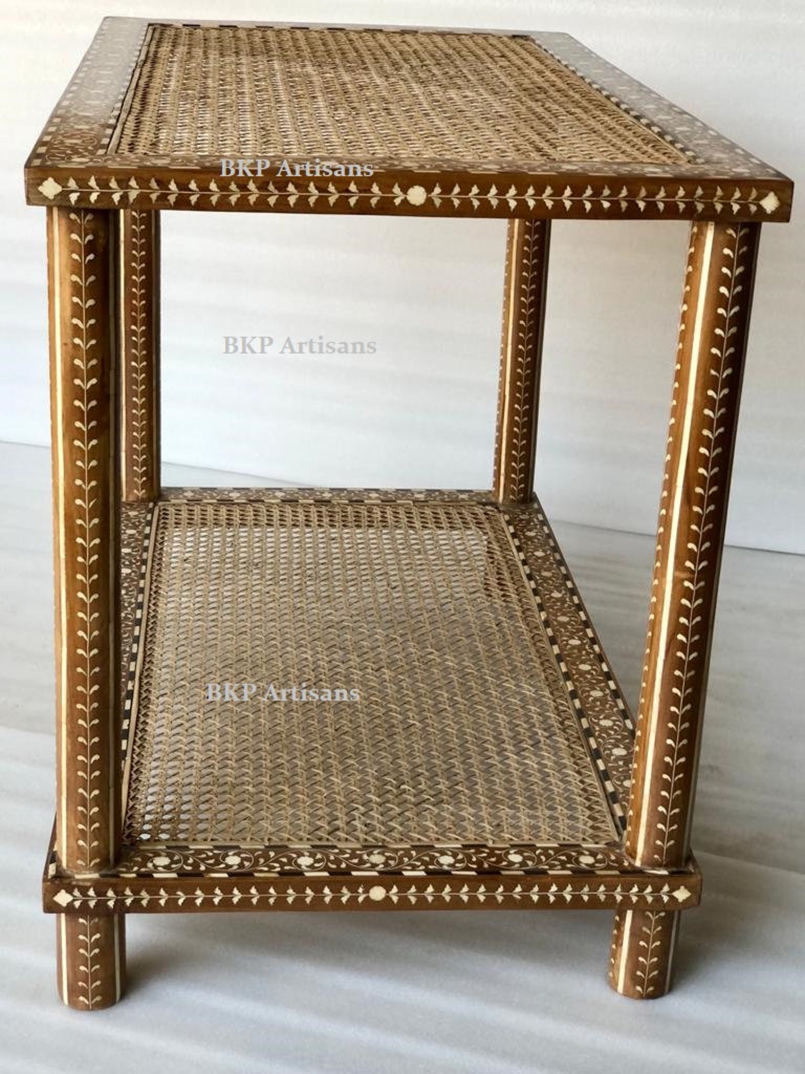 Two Tier Inlay Table| Rattan Cane Inlaid Table| Bone Inlay | India ...