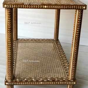 Two Tier Inlay Table| Rattan Cane Inlaid Table| Bone Inlay | India ...