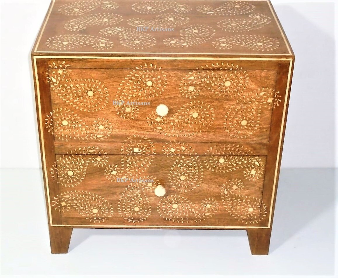 Inlay Bedside Tableinlaid Bed Sidetable Teak Wood - Etsy