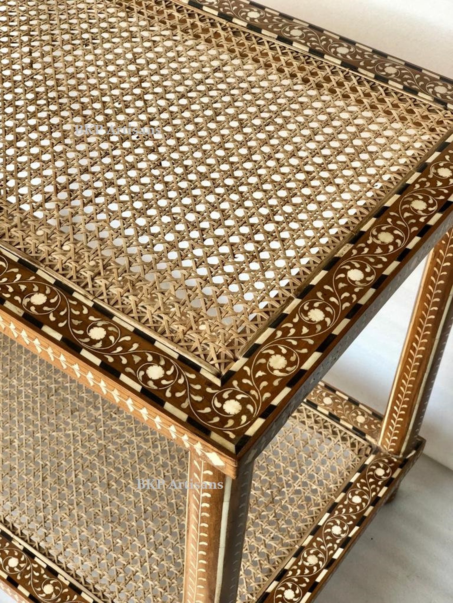 Two Tier Inlay Table| Rattan Cane Inlaid Table| Bone Inlay | India ...