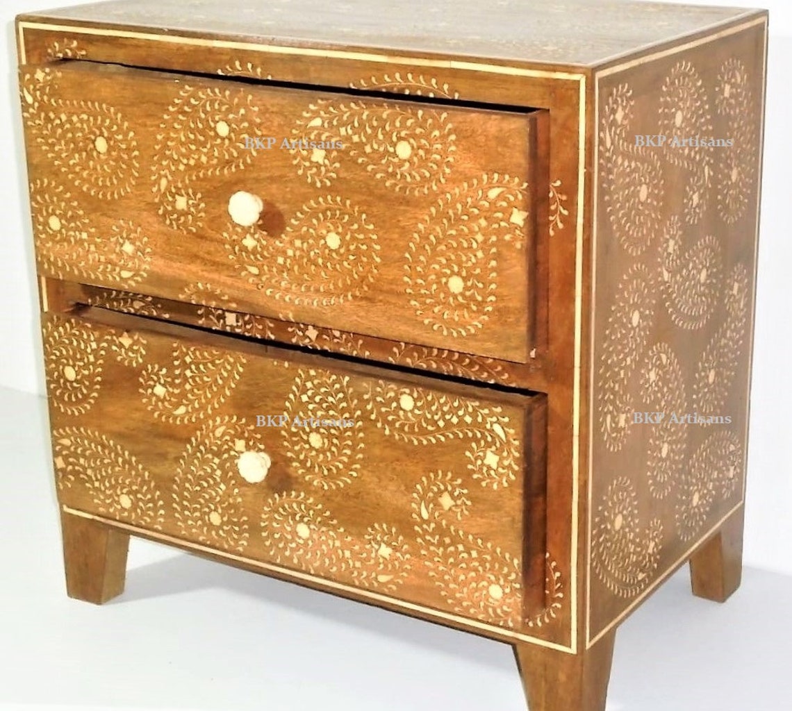 Inlay Bedside Tableinlaid Bed Sidetable Teak Wood - Etsy