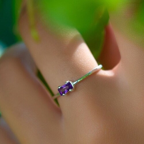 Square Amethyst Ring / Sterling Silver / February Birthstone / - Etsy UK