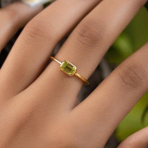Natural Peridot Baguette Ring Solid 14K Yellow Gold for - Etsy