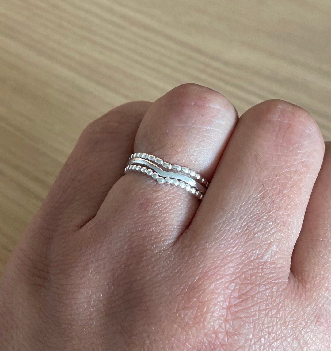 3 Wishbone Stacking Ring Set, Sterling Silver Stackable Rings, Chevron ...