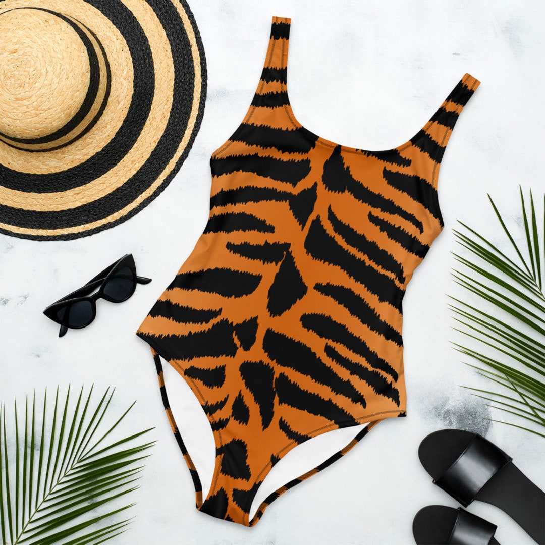 Big Cat Tiger One Piece Swimsuit for Women, Animal Print Swimsuit ...
