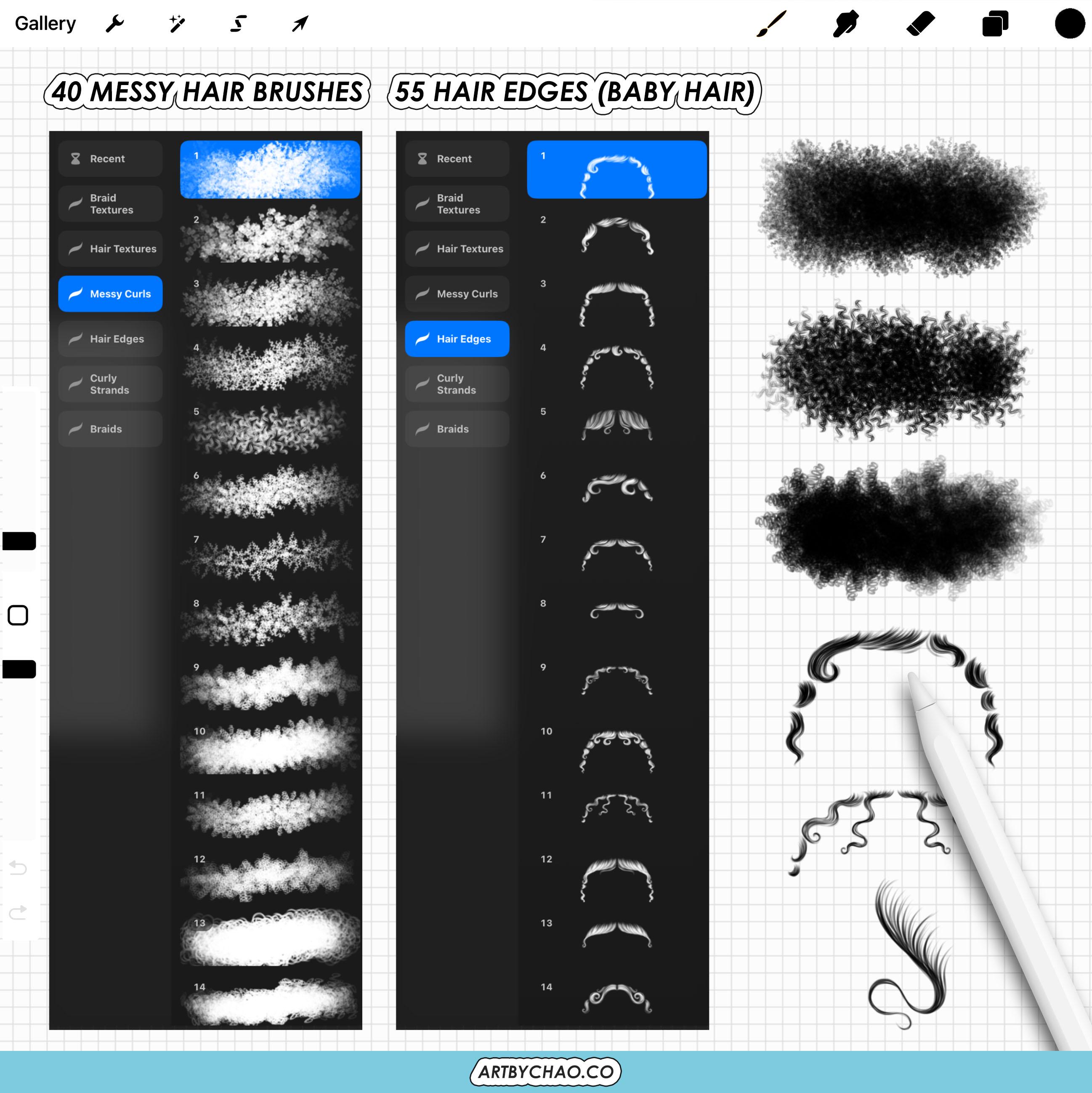Procreate Afro Hair Brushes – 205 Curls, Braids, Textures, Hair Edges ...