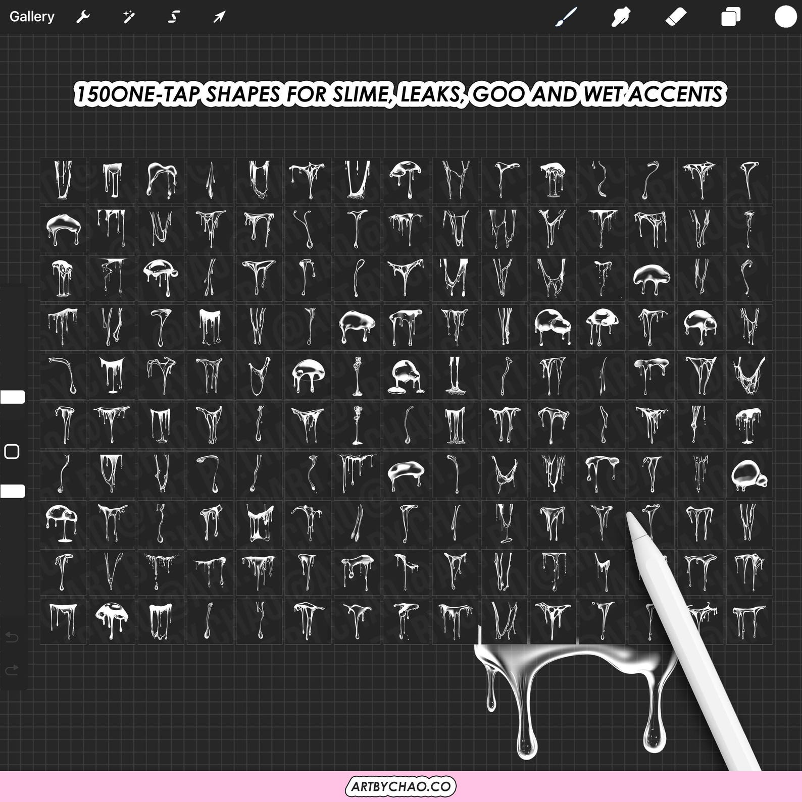 Procreate White Liquid Stamps: 150 Slime Drips, Glue, Leaks, Goo, Wet ...