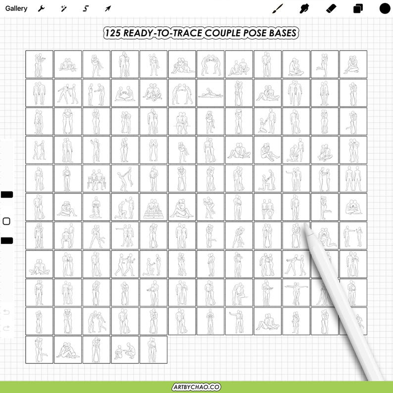 Procreate Couple Pose Stamps: 125 Stamp Pose Bases for Romantic Scenes ...