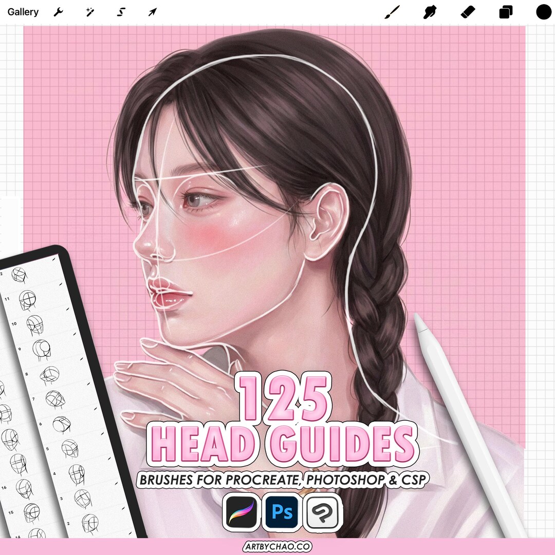 Procreate Anatomy Head Guides: 125 Face Bases, Head Planes, Face Ratio ...