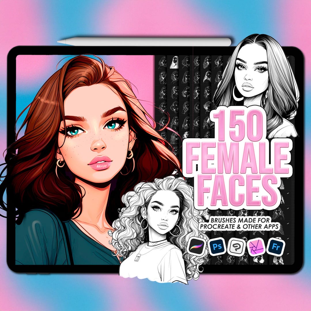 Procreate Face Stamps | Female Face Procreate Stamps | Face Procreate ...