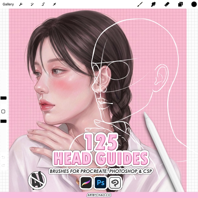 Procreate Anatomy Head Guides: 125 Face Bases, Head Planes, Face Ratio ...