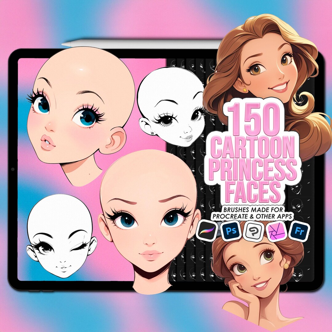 Cartoon Princess Procreate Face Stamps. Procreate Cartoon Face Stamps ...