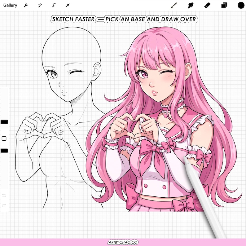 Procreate Manga Anime Bases: 100 Pose and Expression Stamps (photoshop ...