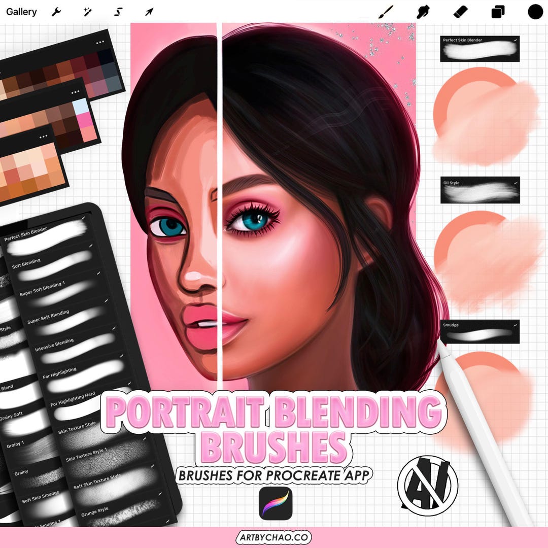 Procreate Blending Brushes: Smudge, Blender, Shading Face and Hair ...