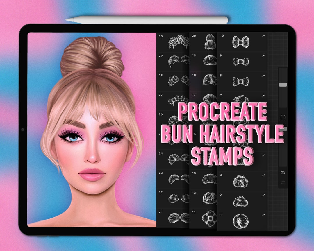 Procreate Bun Hairstyle Stamps | Messy Bun Hairstyle Procreate Brushes ...