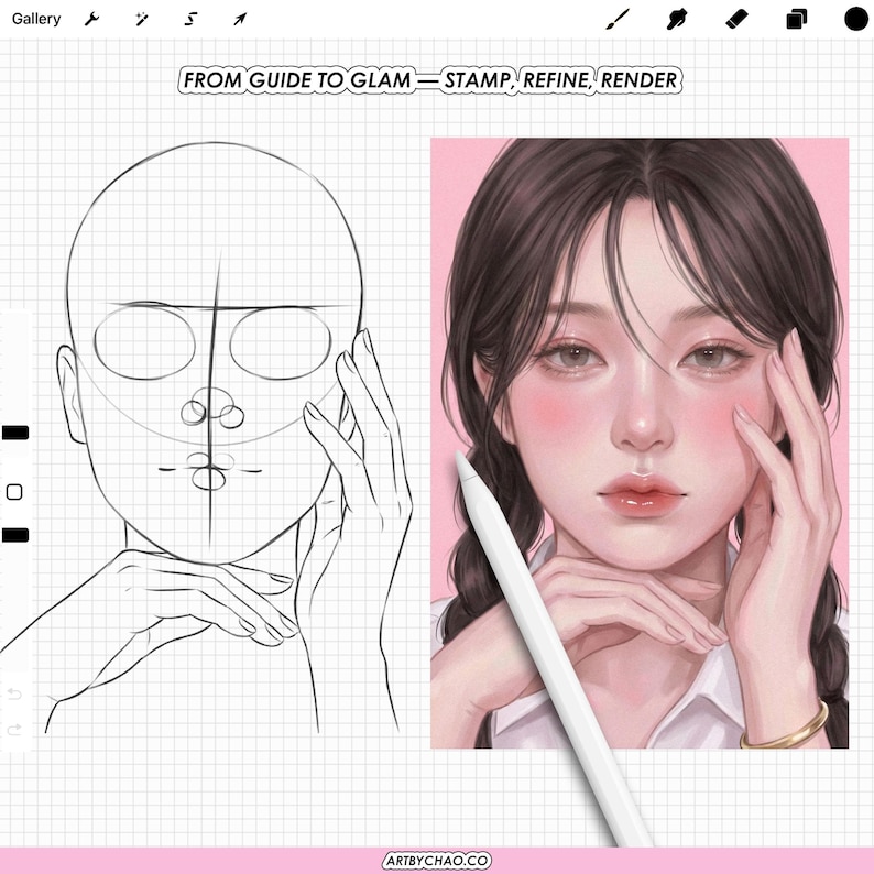 Procreate Anatomy Head Guides: 125 Face Bases, Head Planes, Face Ratio ...