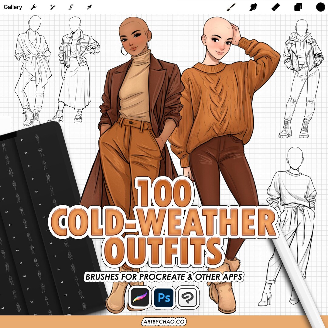 Procreate Cold Weather Outfit Brushes: Women Fall/winter Fashion ...