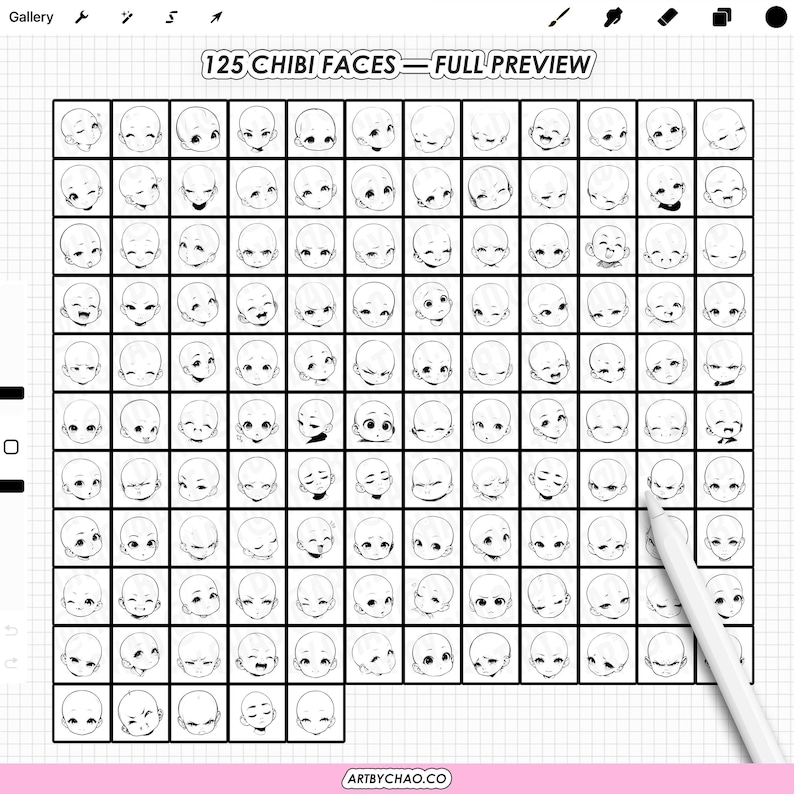 Procreate Chibi Face Stamps: 125 Outline Base Expressions, Anime ...