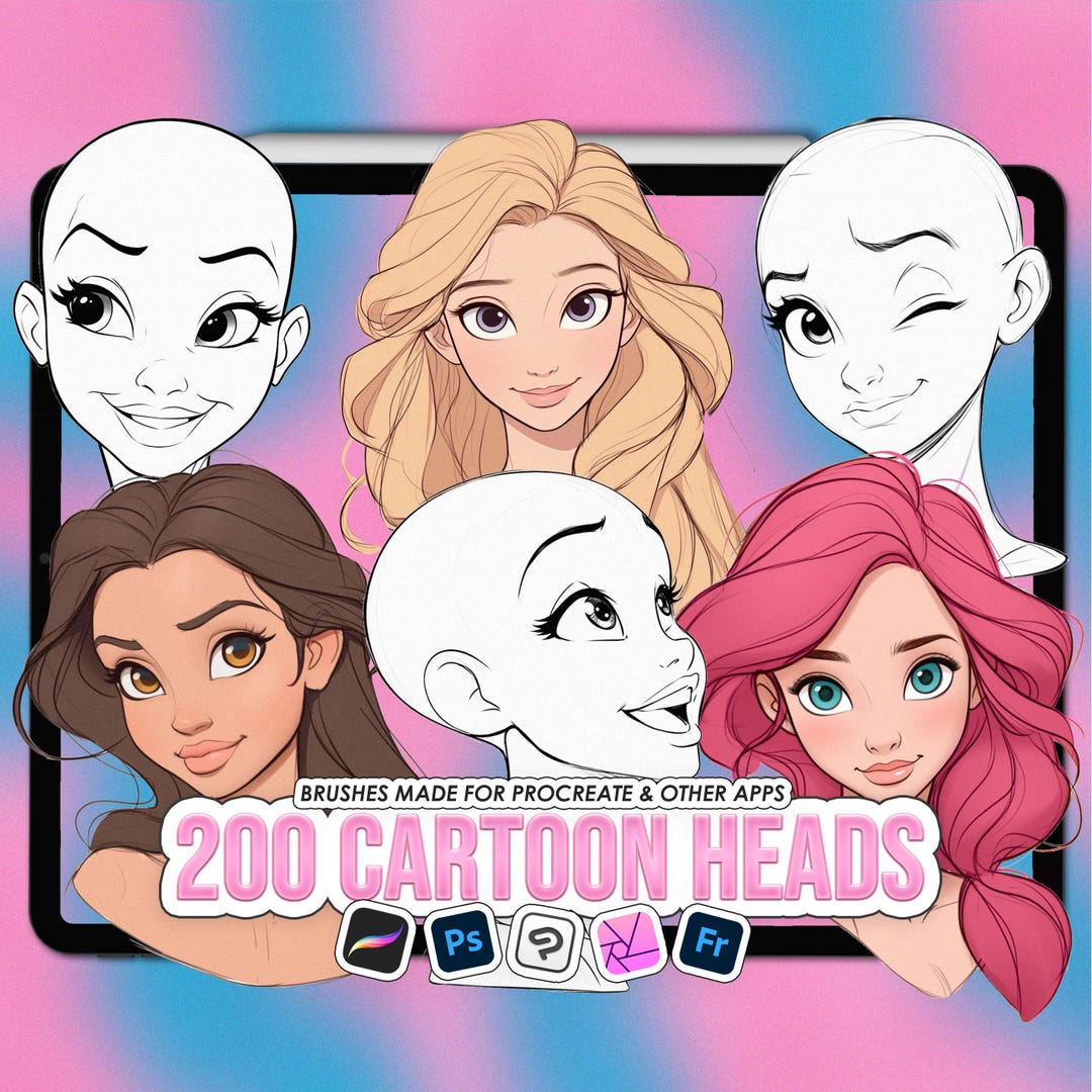 Cartoon Princess Procreate Face Stamps | Procreate Cartoon Face Stamps ...