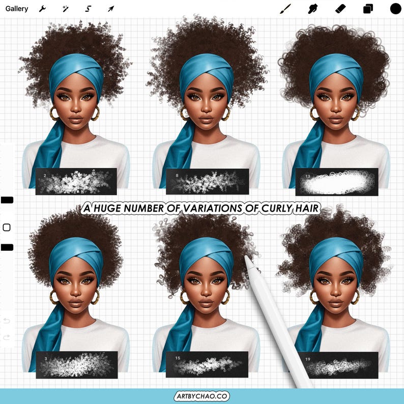 Procreate Afro Hair Brushes – 205 Curls, Braids, Textures, Hair Edges ...