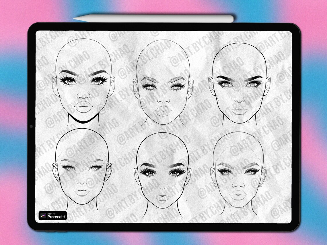 Base Procreate Face Stamps. Procreate Head Base Stamps. Female Face ...