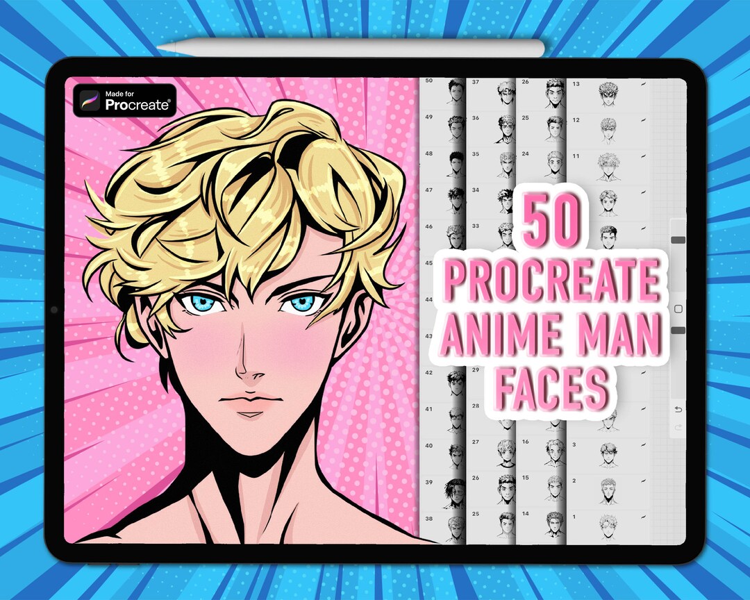 Anime Face Procreate Stamps | Anime Male Face Procreate Brushes ...